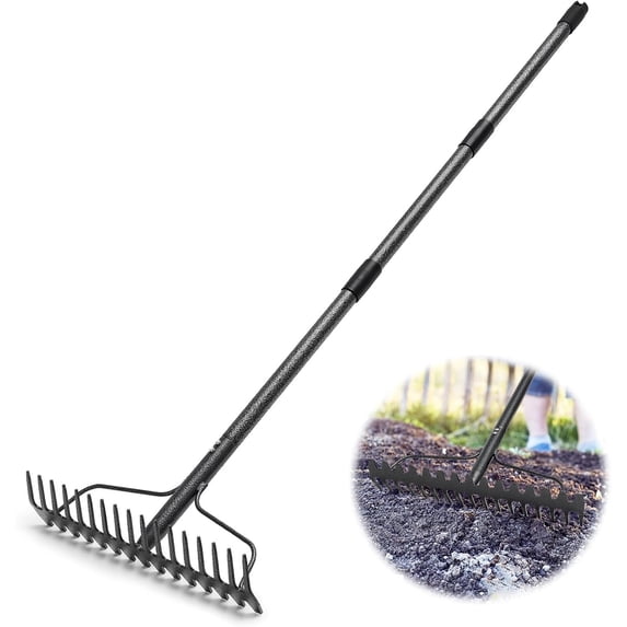 IHOMEPARK Adjustable Steel Bow Rake | 17-Tine Yard Workhorse for Leaves ...