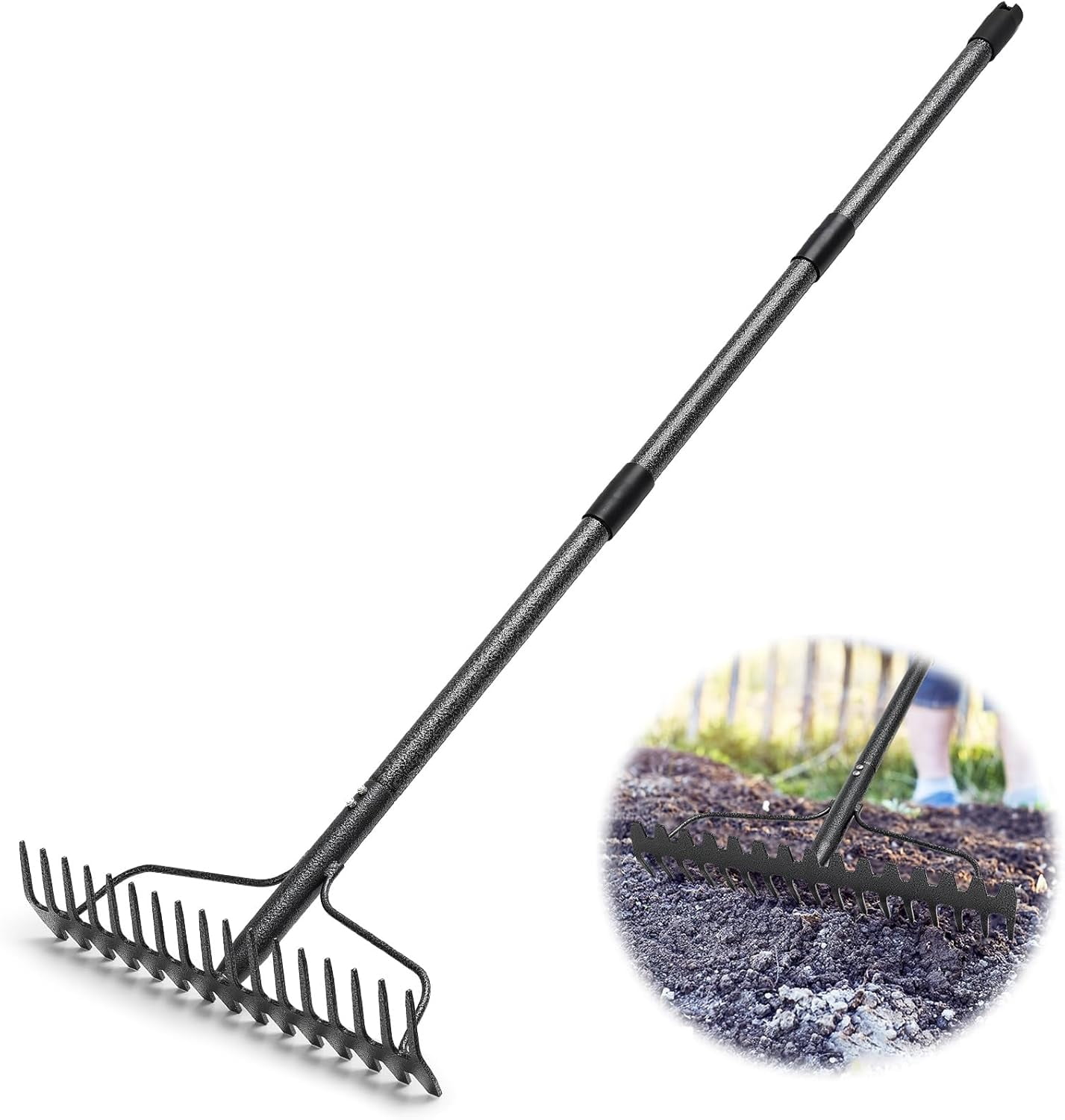 IHOMEPARK Adjustable Steel Bow Rake | 17-Tine Yard Workhorse for Leaves ...