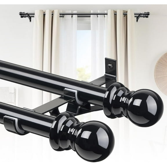 1 Inch Double Curtain Rods 66 to 120 Inches (5.5-10 Feet), Heavy Duty ...