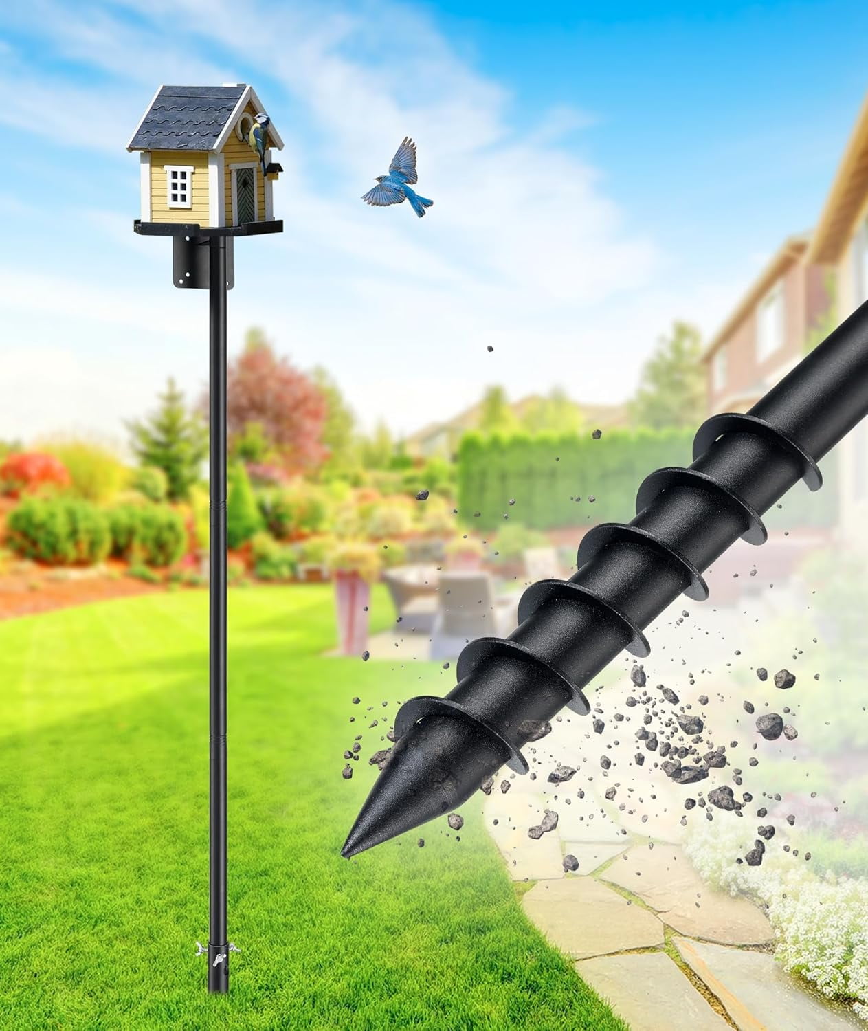 IHOMEPARK Outdoor Bird House Pole for Bluebird Hummingbird, 73 ...