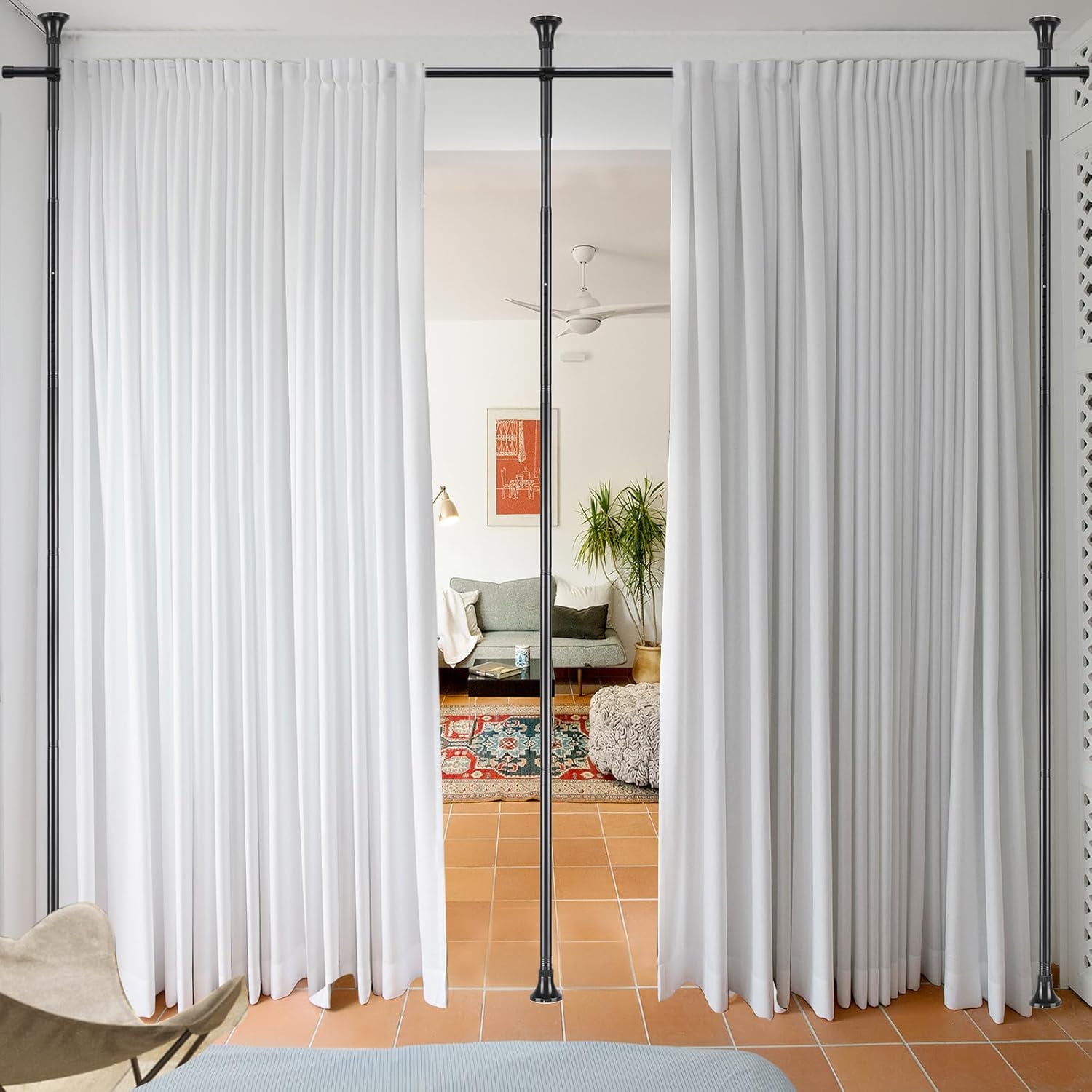IHOMEPARK Room Divider- Adjustable 10FT No Drilling Curtain Rods Wall Divider for Room ...