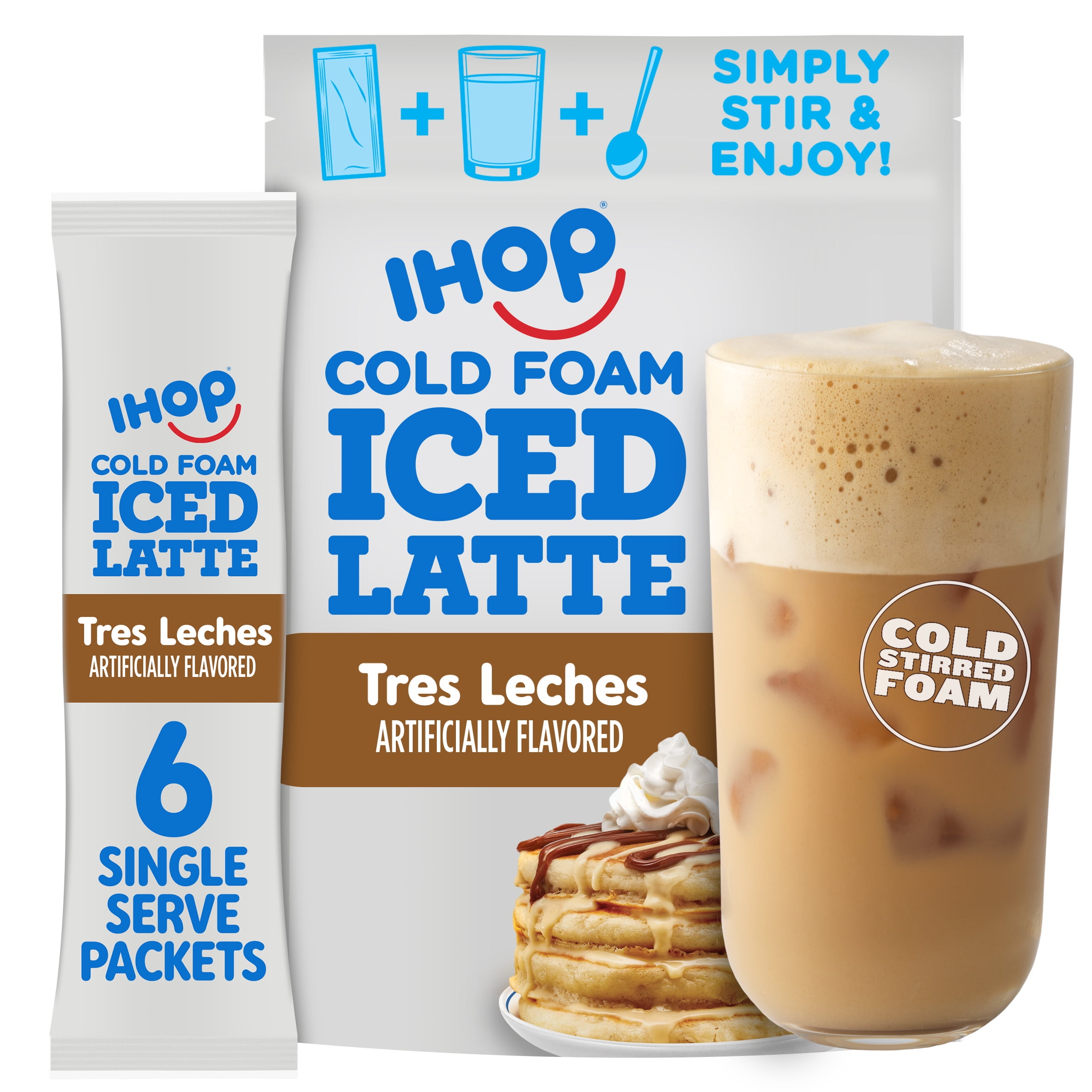 IHOP Tres Leches Iced Latte with Cold Foam Instant Coffee Beverage Mix, 5.92 oz, 6 Packets ...