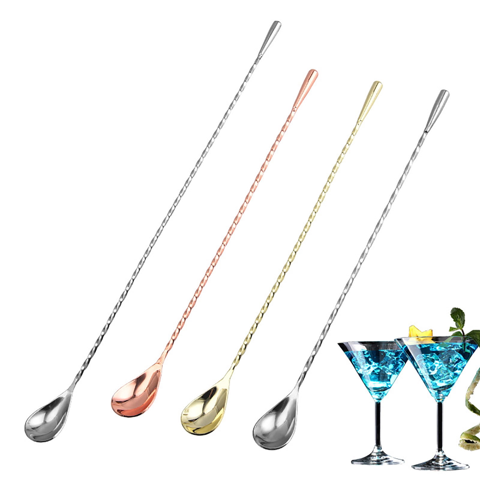 IHXORA Cocktail Bar Spoon, Long Handle Stainless Steel Drink Stirrer ...