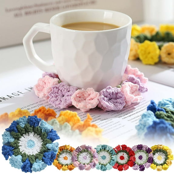 IHXORA Hand Knitted Floral Lily of The Valley Coaster, Yellow Orange ...