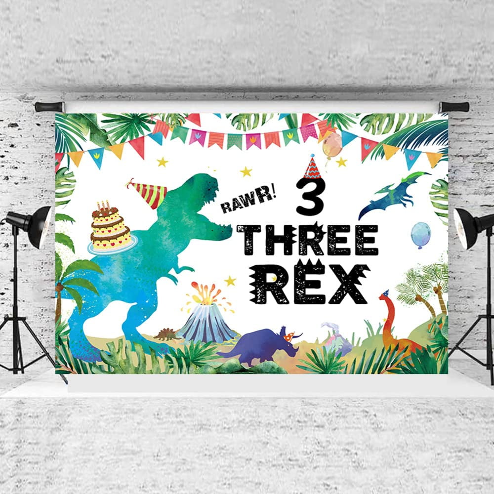 IIILUYOT Dinosaur Birthday Backdrop MMF7 - Three Rex T-Rex Dinosaur ...