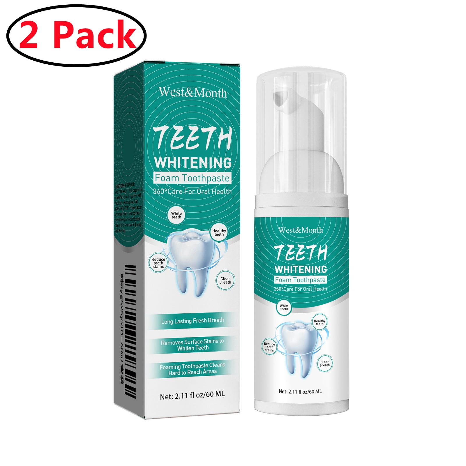 IIRich 2 Pack Whitening Toothpaste Deep Cleansing Foam Toothpaste Teeth ...
