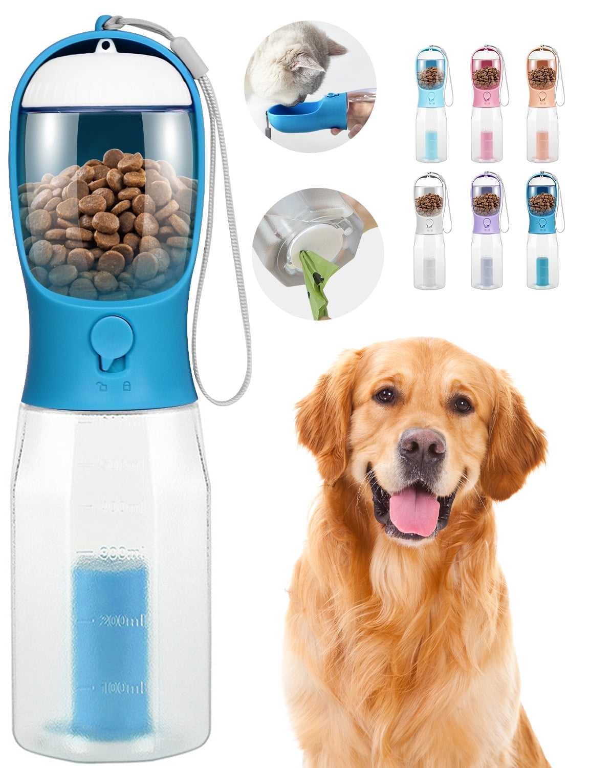 IIVLBUUJ Portable 3-in-1 Dog Water Bottle with Food Container & Poop ...