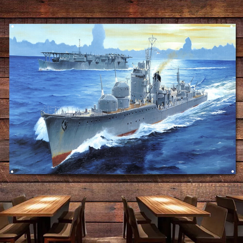 IJN Destroyer Akizuki Battleship Wall Art Banners Hanging Flags Wall ...
