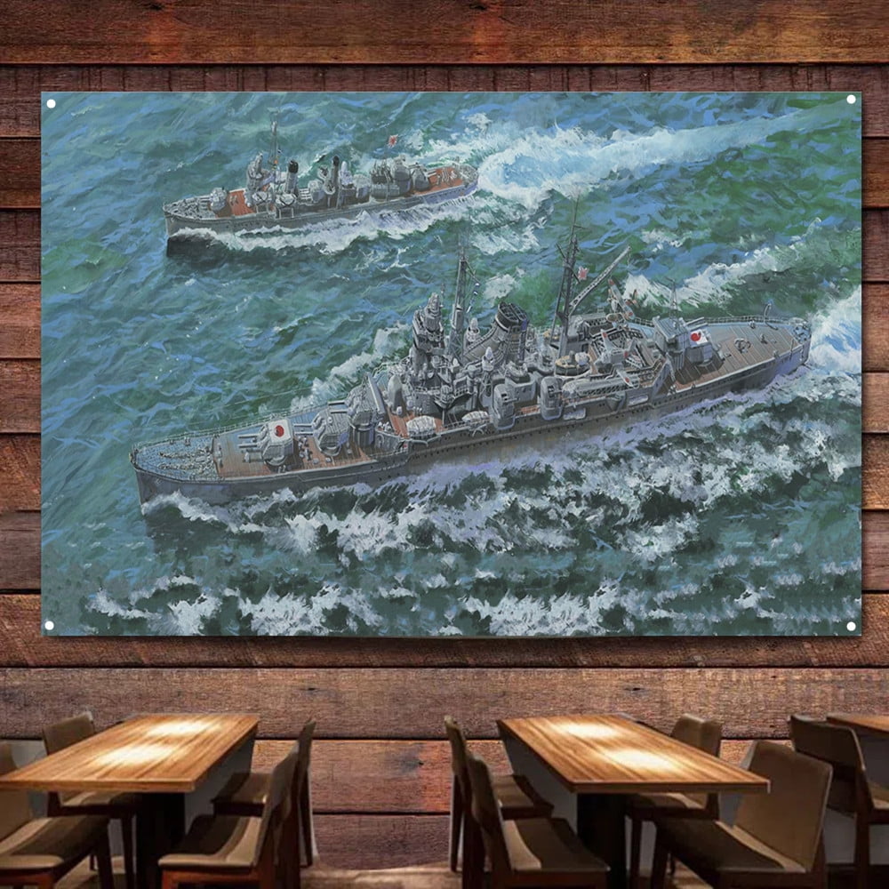 IJN Heavy Cruiser Mikuma 1942 Battleship Wall Art Banners Hanging Flags ...