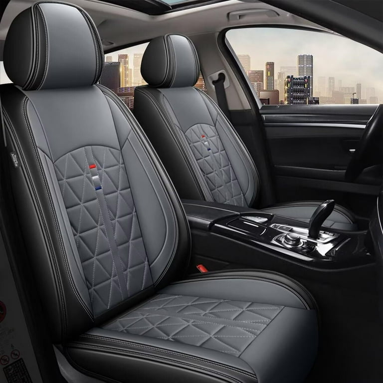 IKABEVEM Car 5 Seat Covers Front Rear Full Set for Jeep Renegade 2015 2024 Car Seat Covers PU Leather Cushion Pad GRAY Black