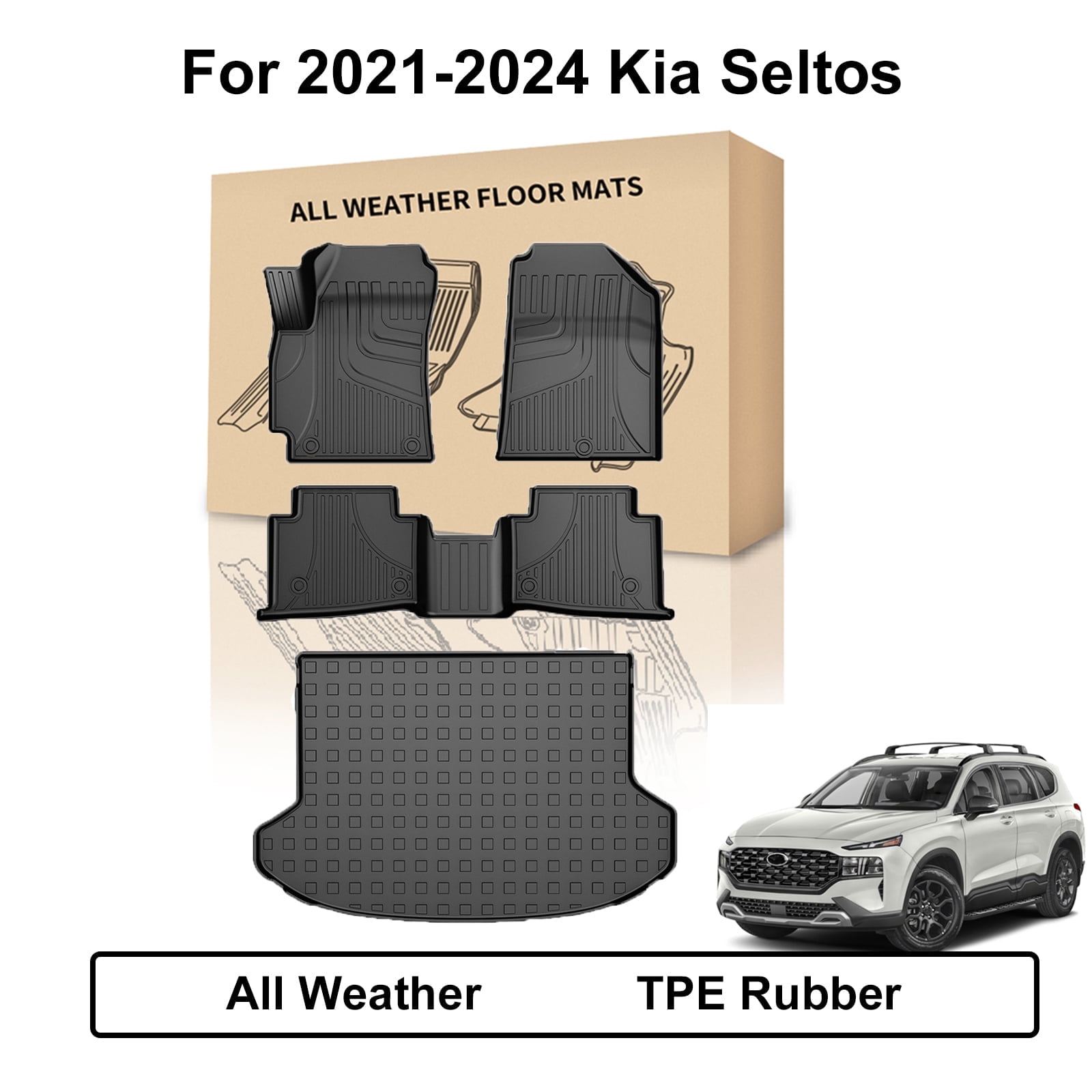 IKABEVEM Car Floor Mats & Cargo Liner Fit for Kia Seltos 2021-2024 Row Trunk Mat Full Set TPE ...