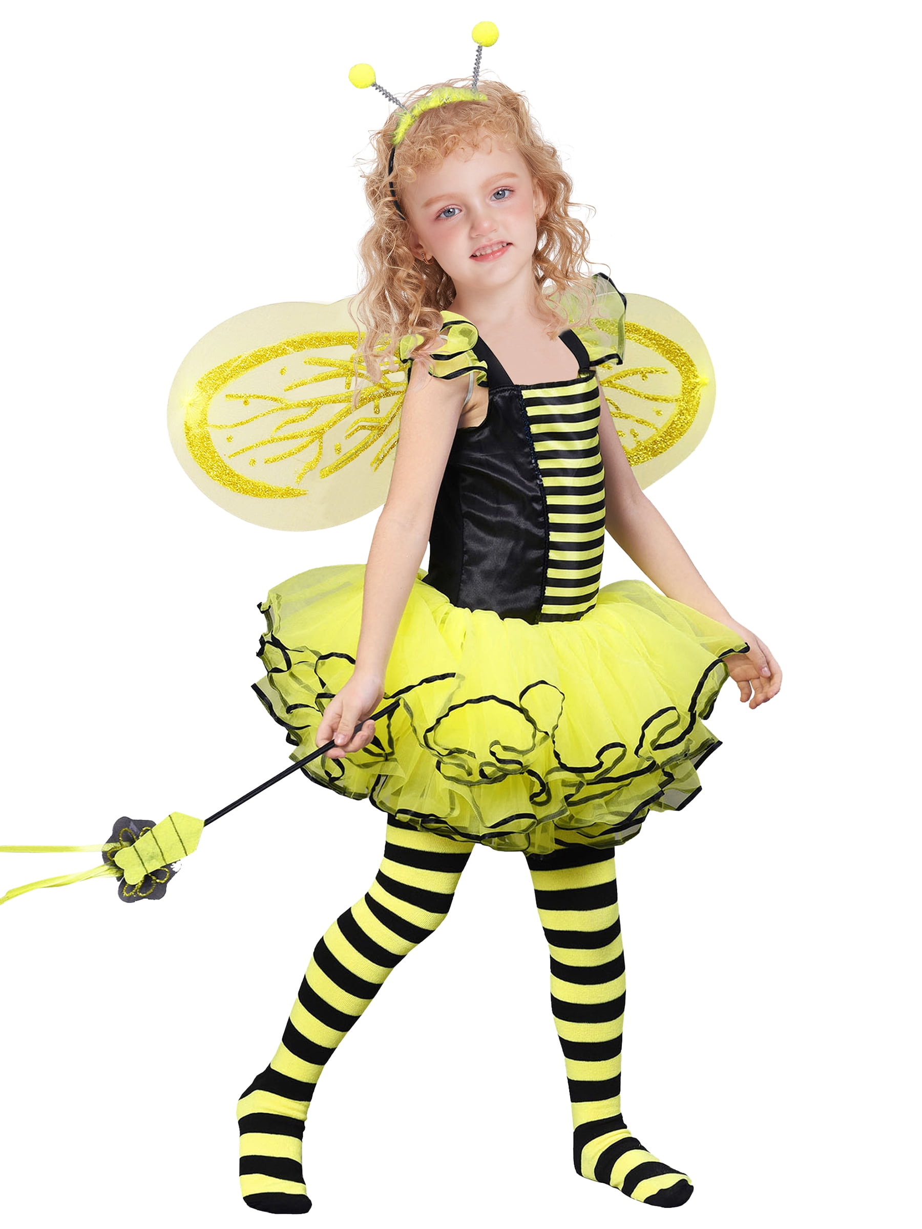 IKALI Toddler's Bumble Bee Costume with Wings, Yellow Fairy Outfit for ...