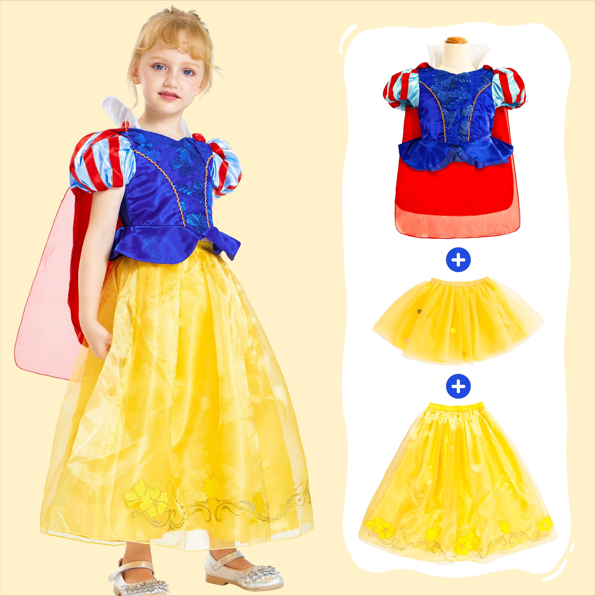 IKALI Girls Princess Costume, Snowwhite Fancy Dress up Clothes Puff ...