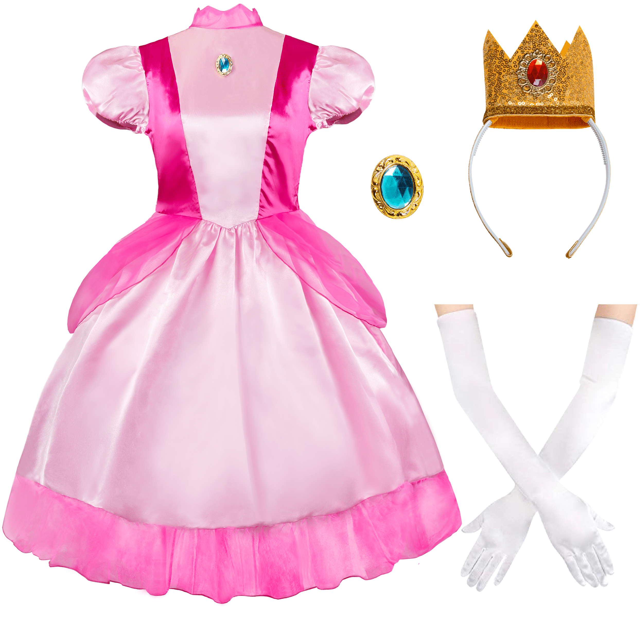 IKALI Women Princess Costume, 3 Piece Super Brothers Pink Dress with ...