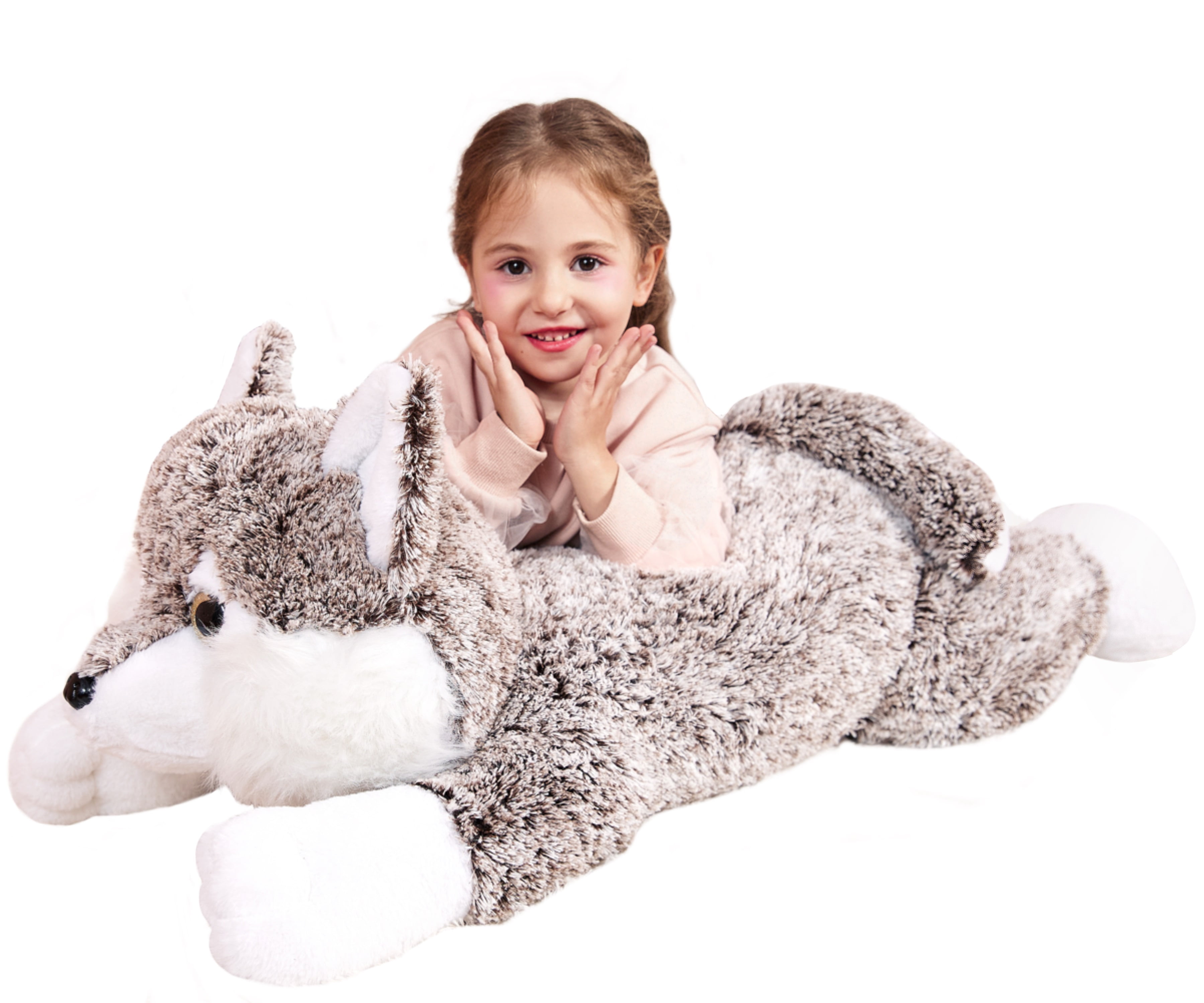 "IKASA 30"" Giant Wolf Stuffed Plush Toy, Soft, Huggable, Gray and ...