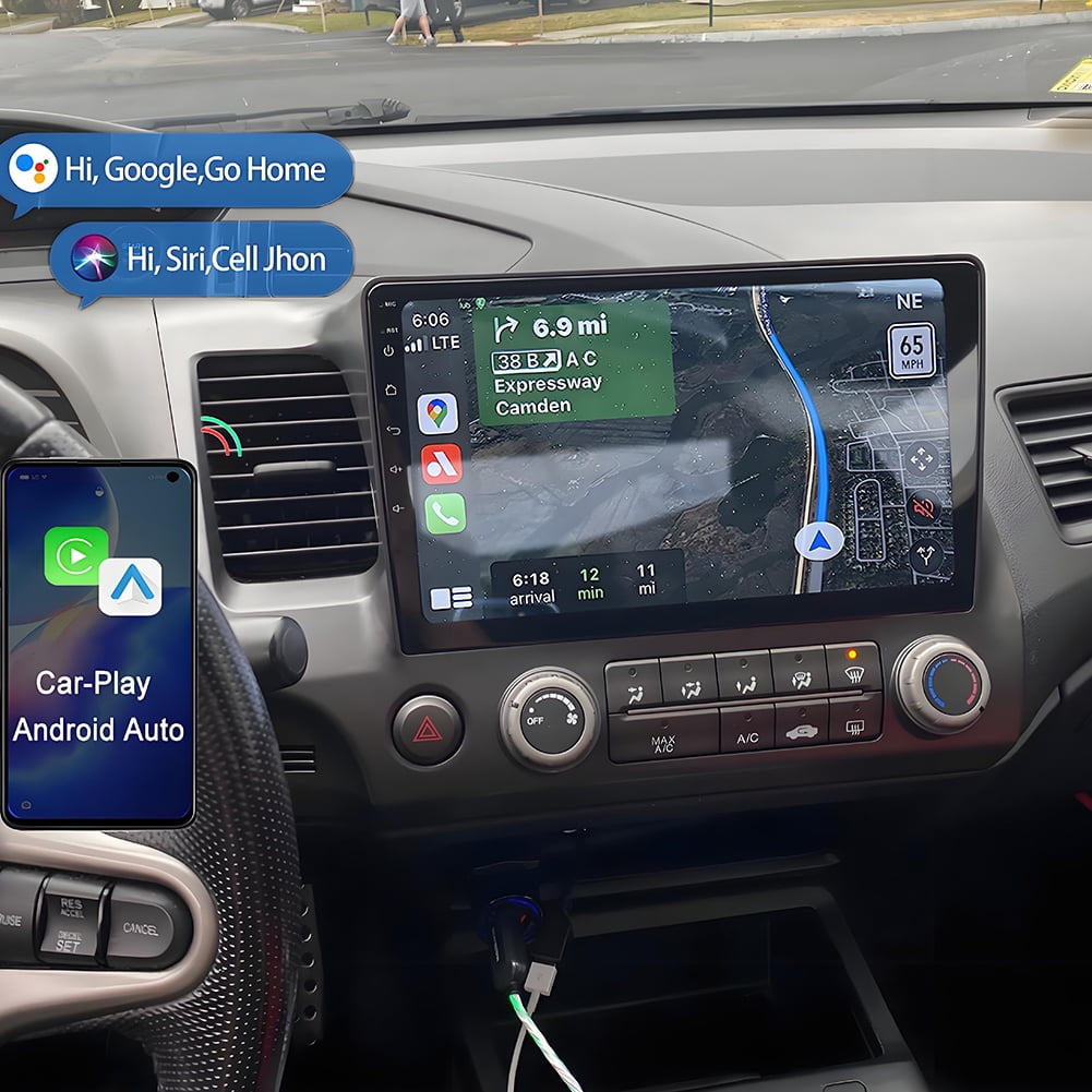 IKASEFU 10" Android 13 Touchscreen Car Stereo with CarPlay and SWC for Honda Civic 2006-2011, 2 ...