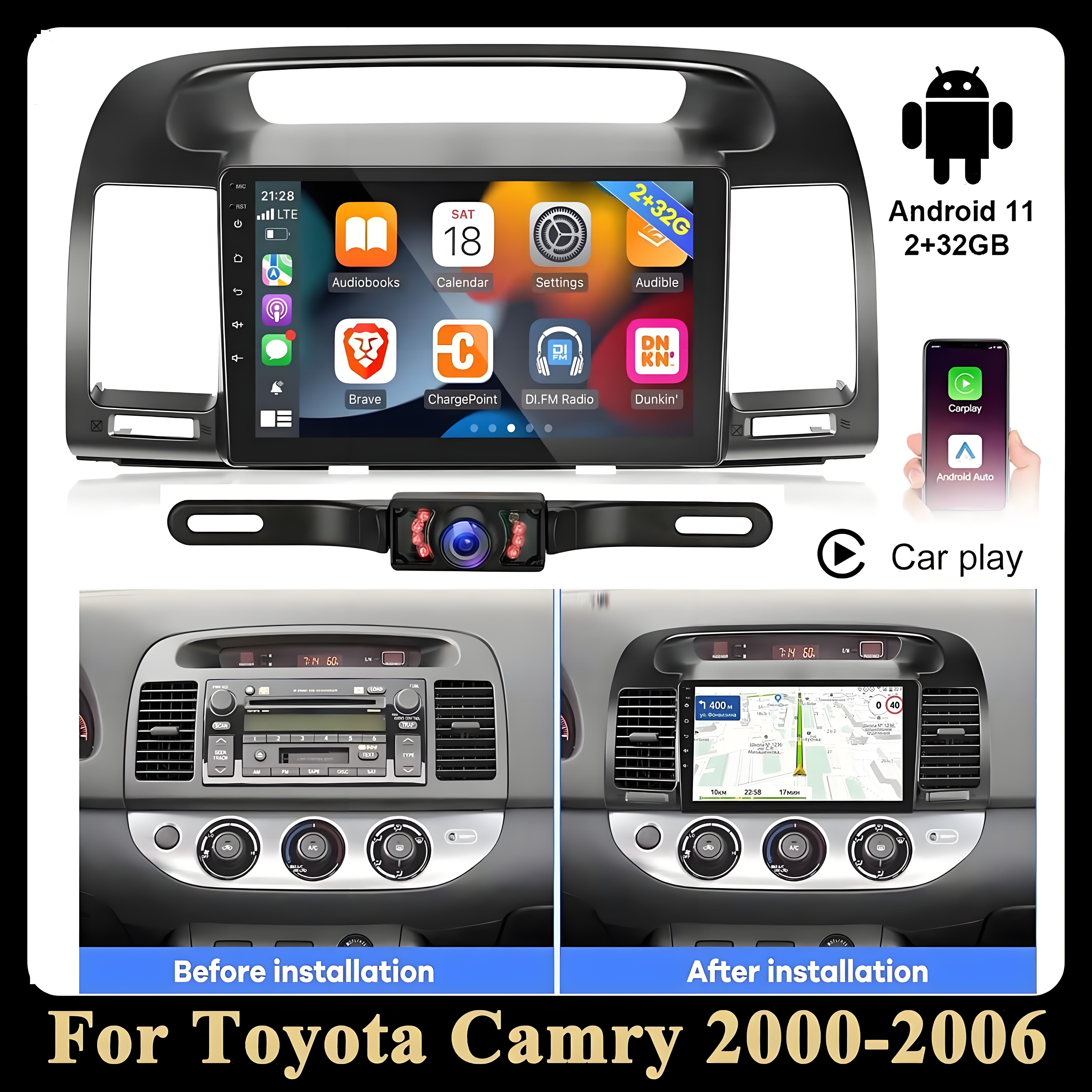 IKASEFU Android 13 Car Radio for Toyota Camry 2000-2006, 9 Inch Head ...