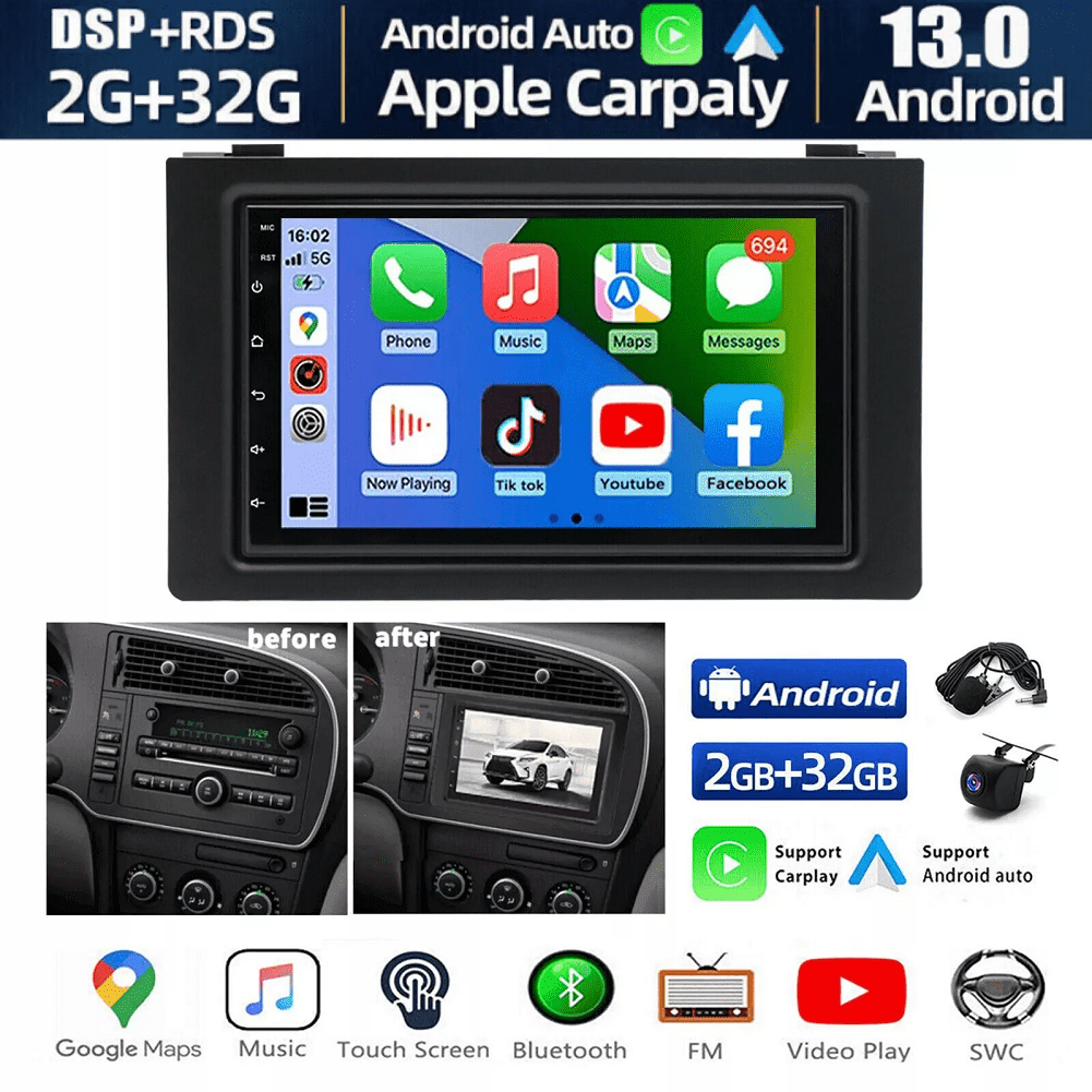 IKASEFU Car Stereo for SAAB 9-3 93 2007-2011 with Wireless Carplay Android Auto, 7" IPS ...