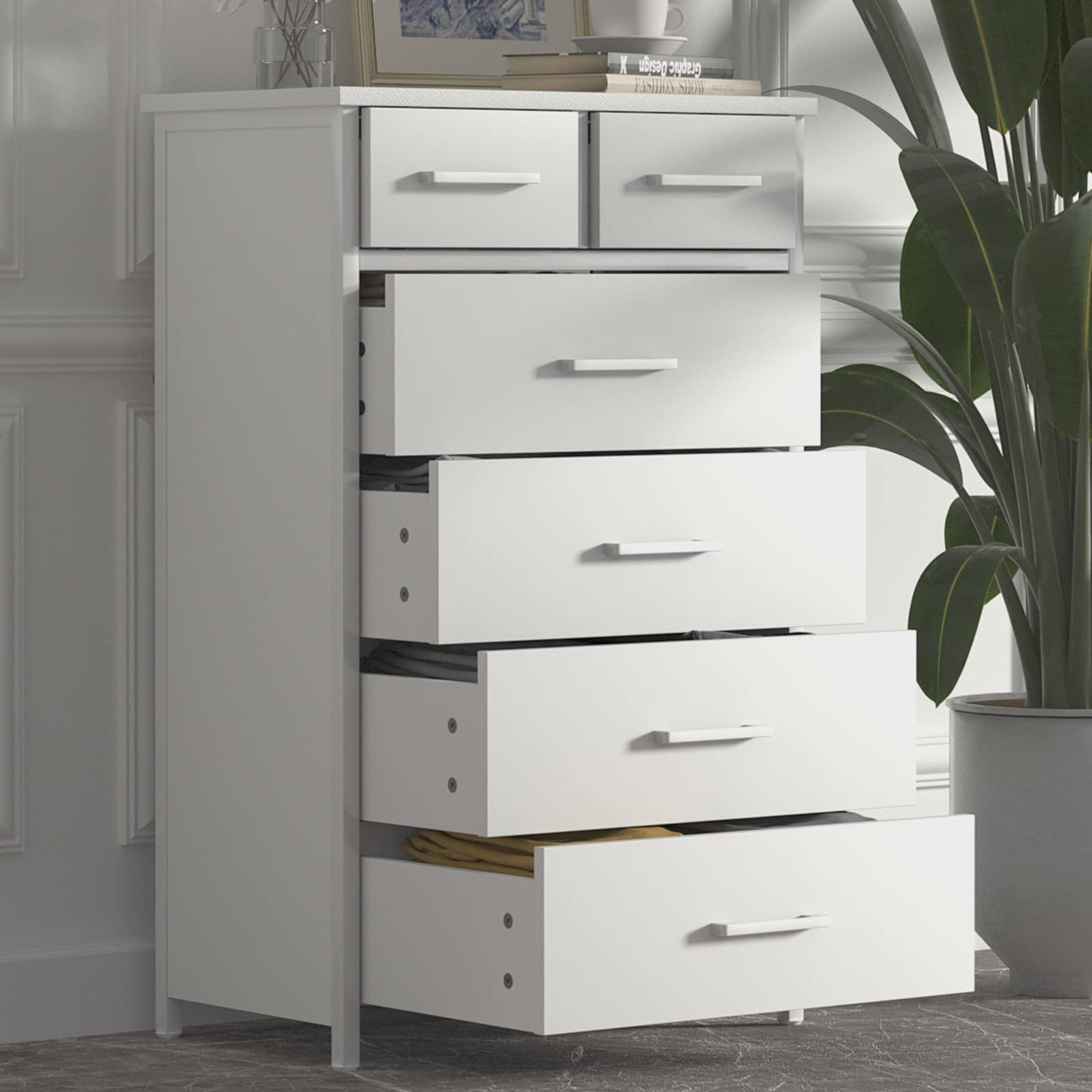 IKENO 6 Drawer Wood Dresser for Bedroom, Industrial Wood Storage ...