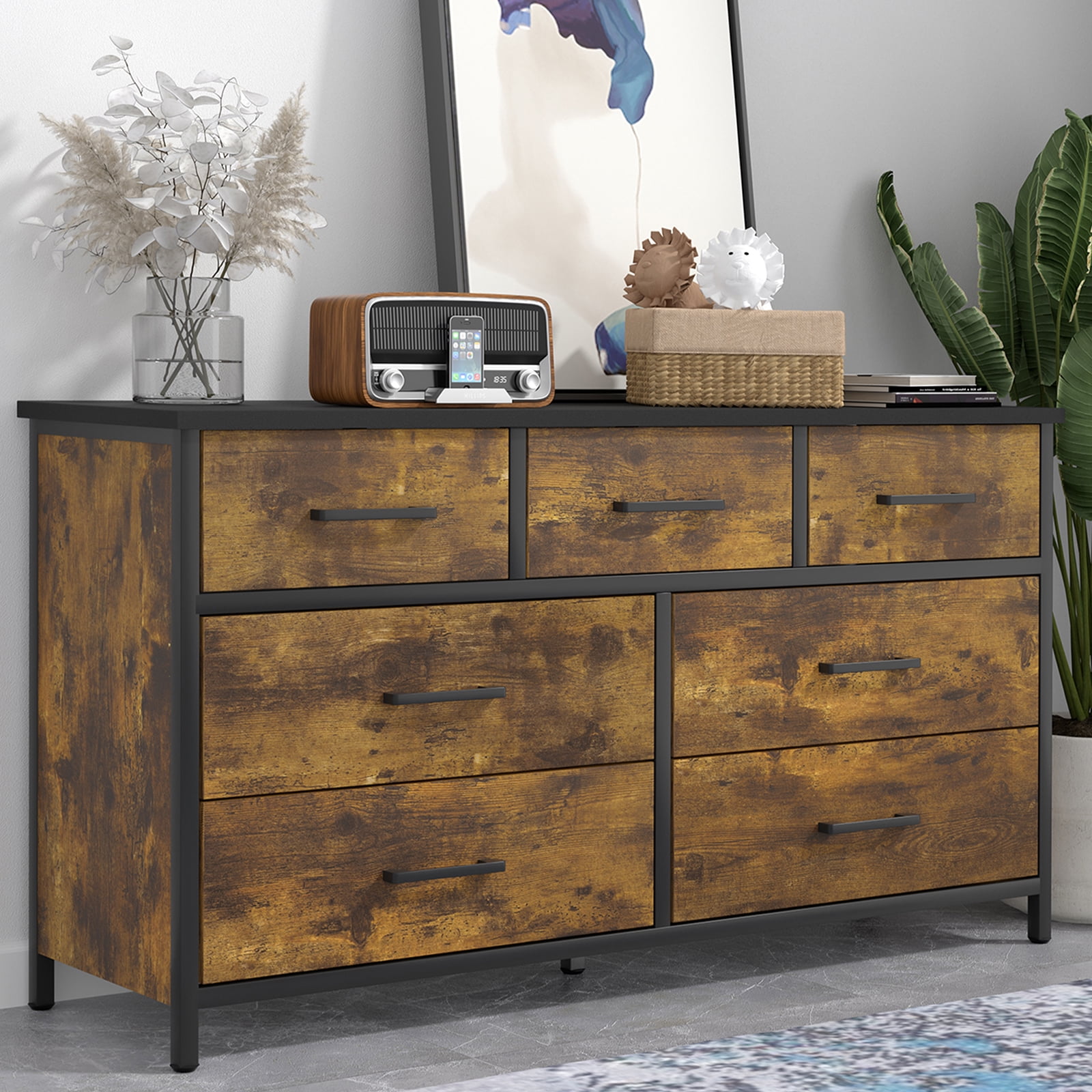IKENO 7 Drawer Dresser, Industrial Wood Storage Dressers & Chests of ...