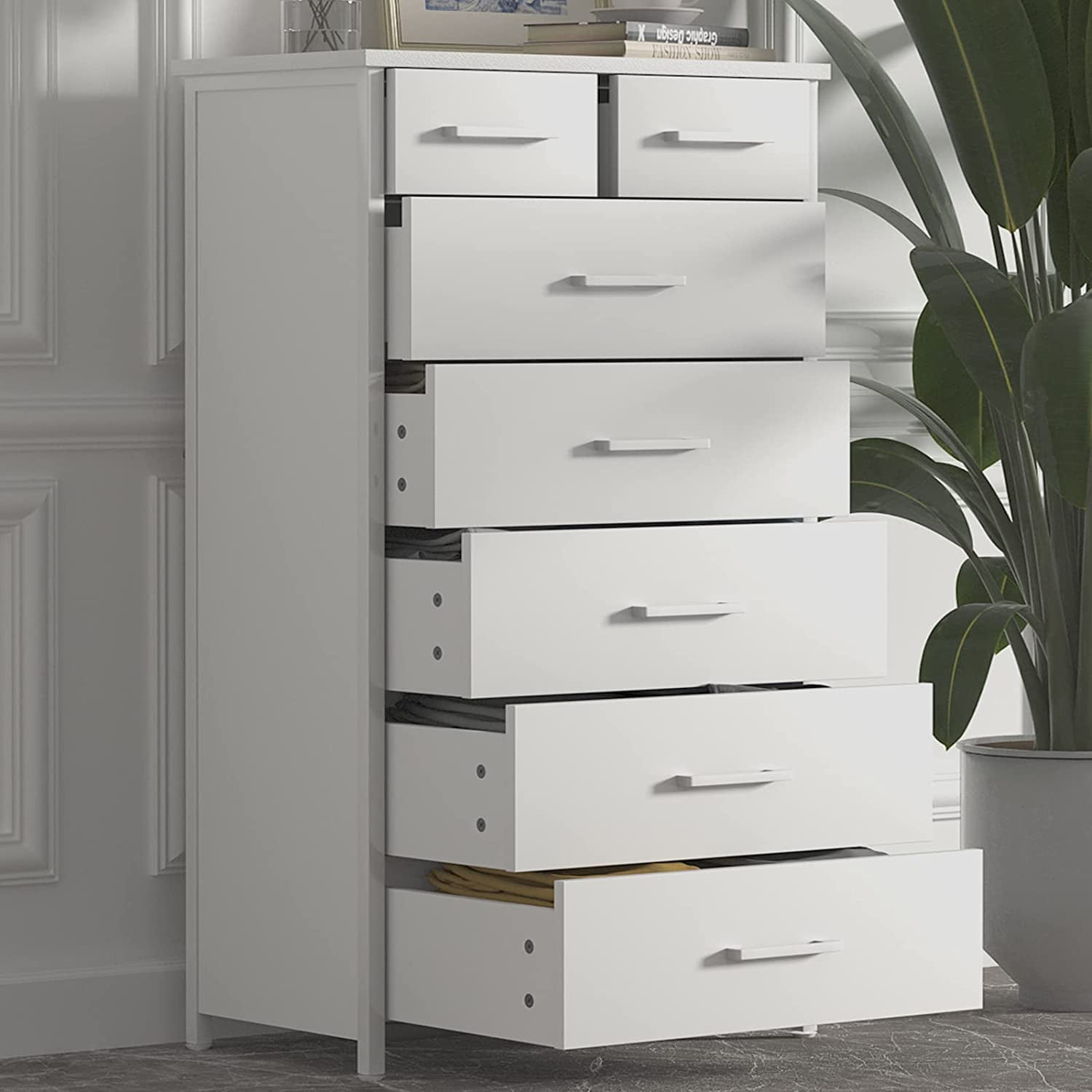 IKENO 7 Drawer Tall Dresser with Sturdy Metal Frame, Industrial Drawer ...
