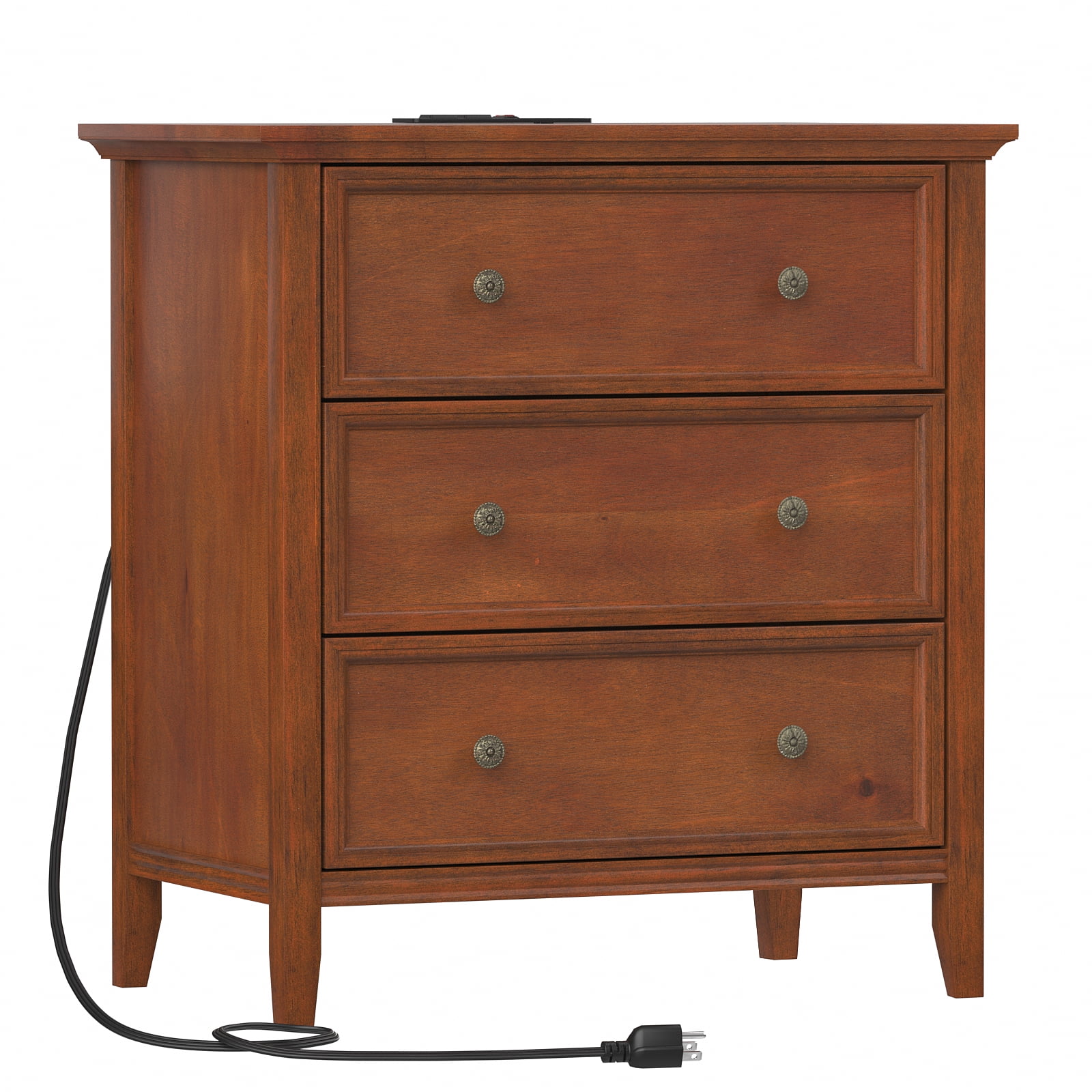 IKENO 3 Drawer Nightstand with Charging Station, Large Assembled Solid ...