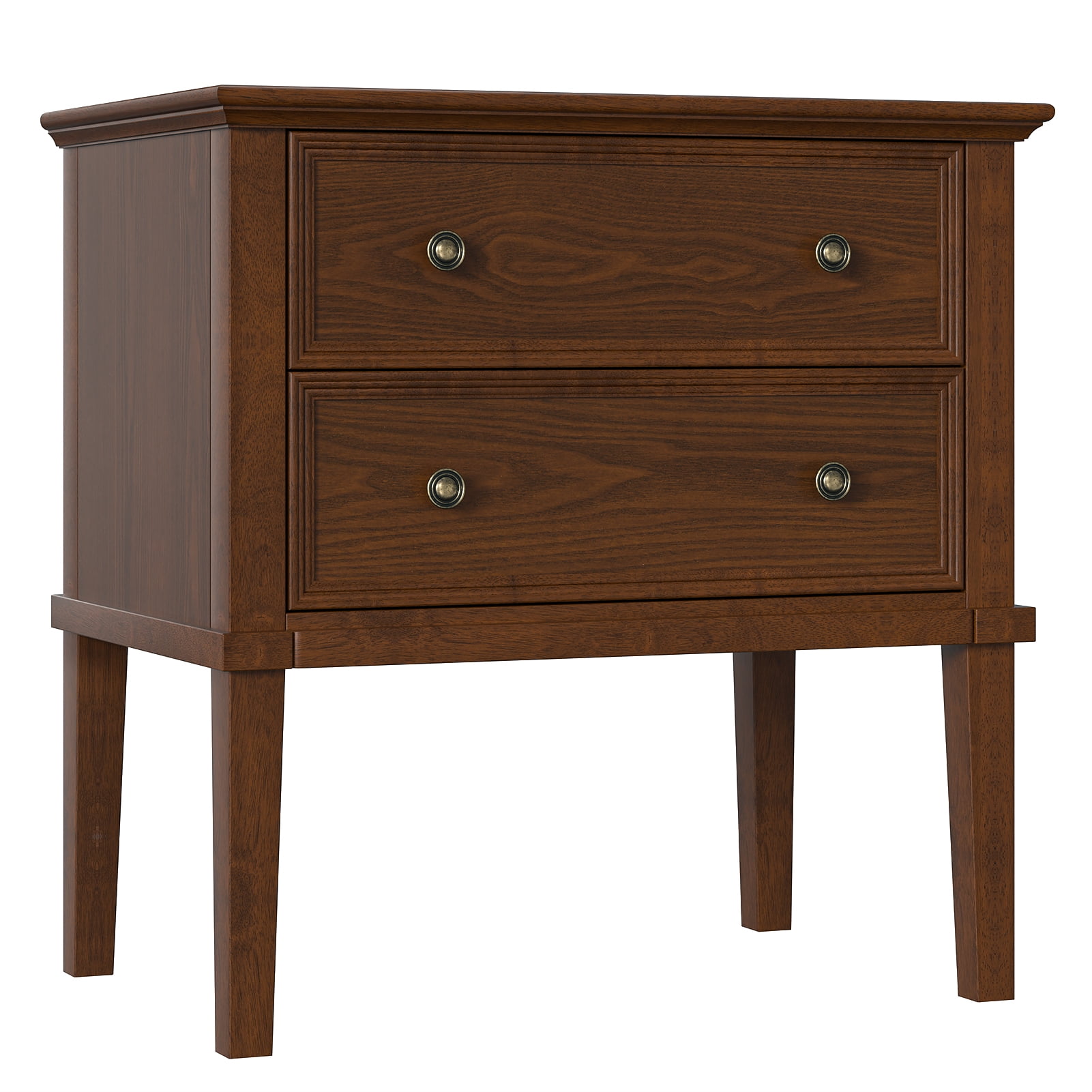 IKENO Solid Wood Nightstand with 2 Drawers, Practical Bed Side Table ...