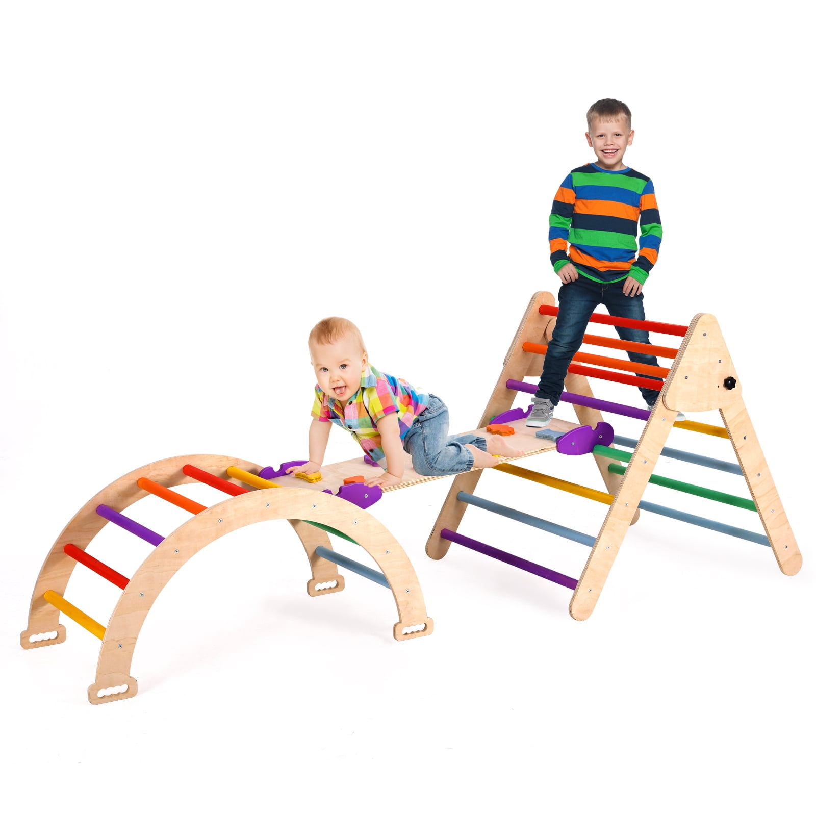 IKER 4-in-1 Wooden Kids Gym, Montessori Climbing Toys, Indoor Outdoor ...
