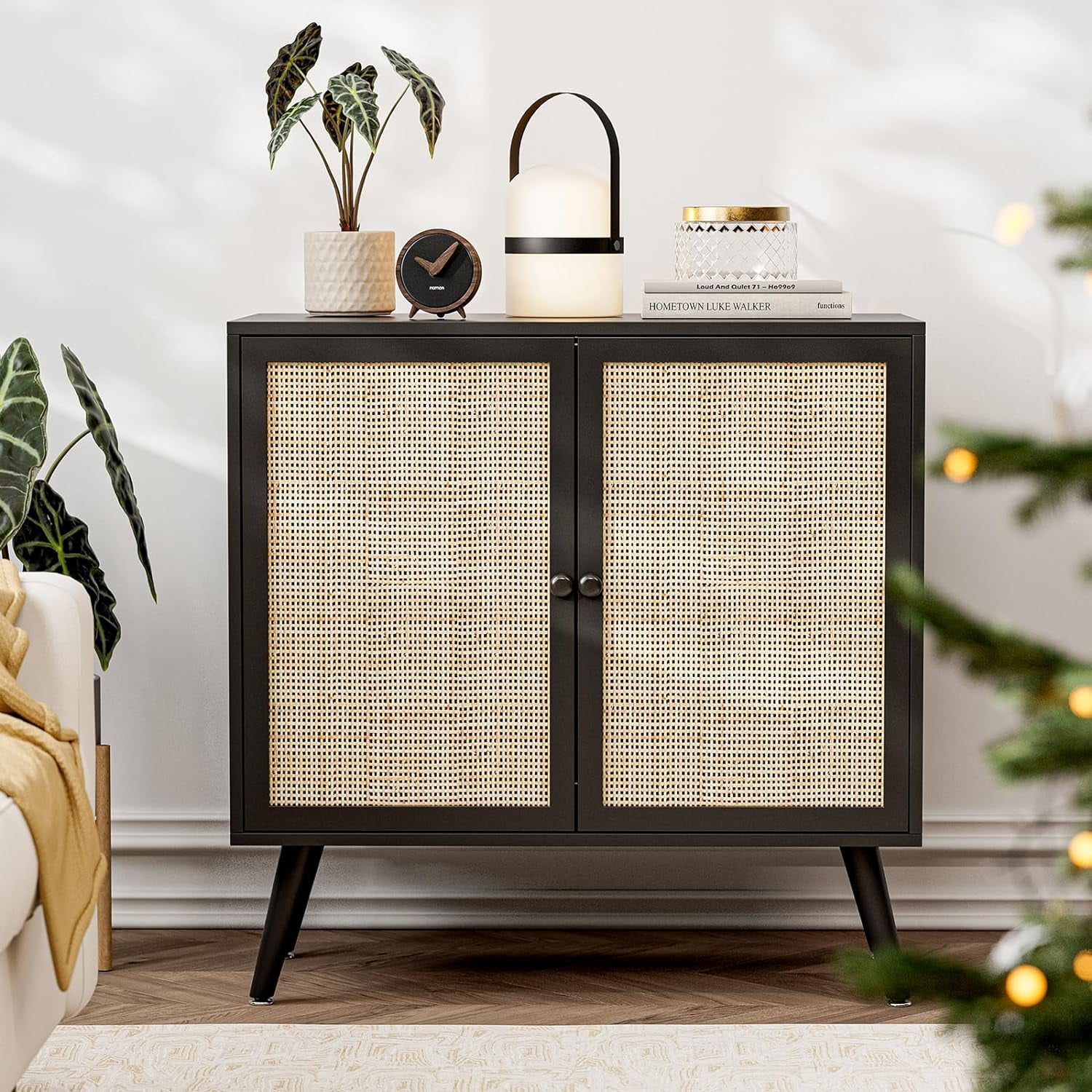 IKIFLY Easy to Assemble Sideboard, Solid Wood Rattan Black - Walmart.com