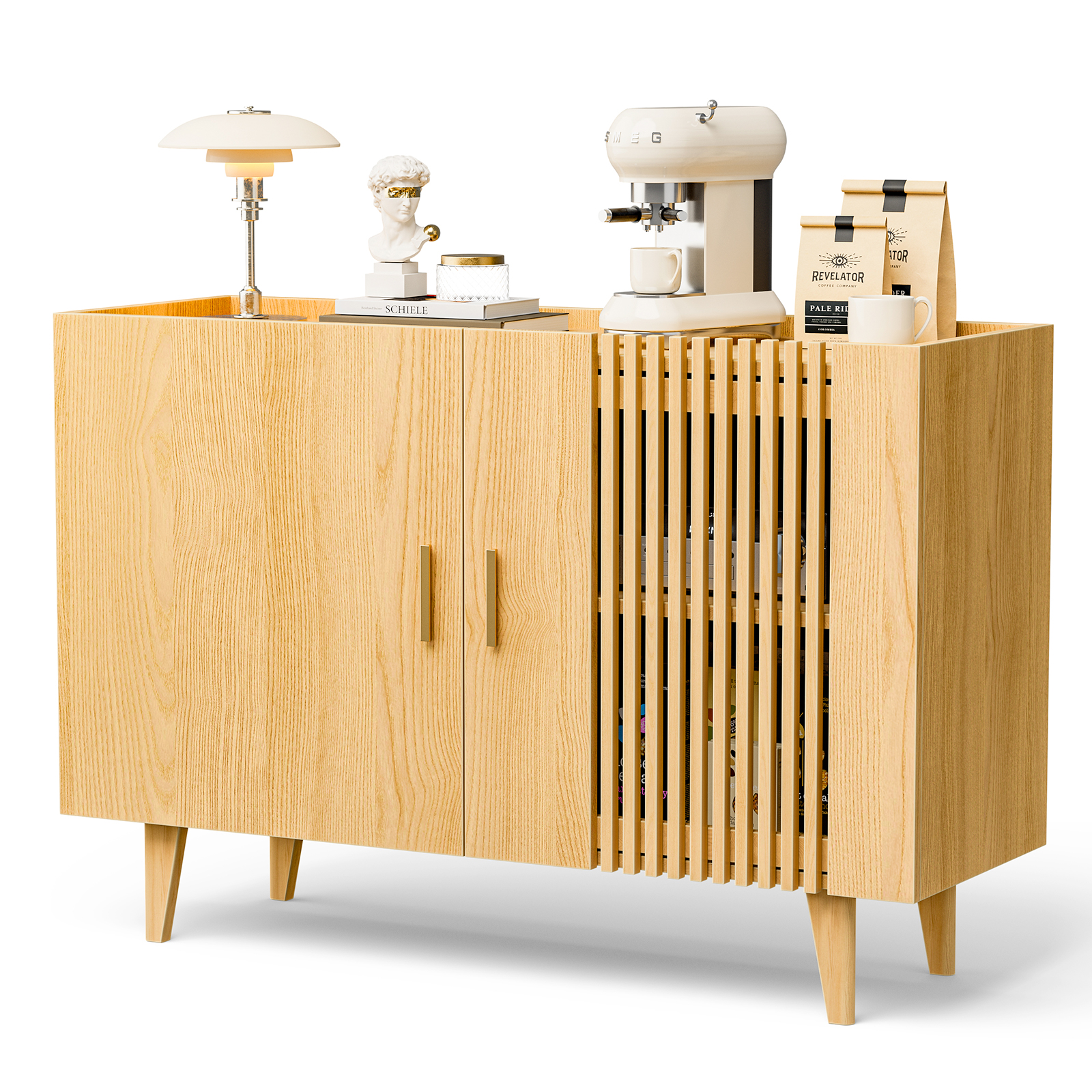 IKIFLY Buffet Storage Cabinet, Sideboard with Slatted Door, Gold ...