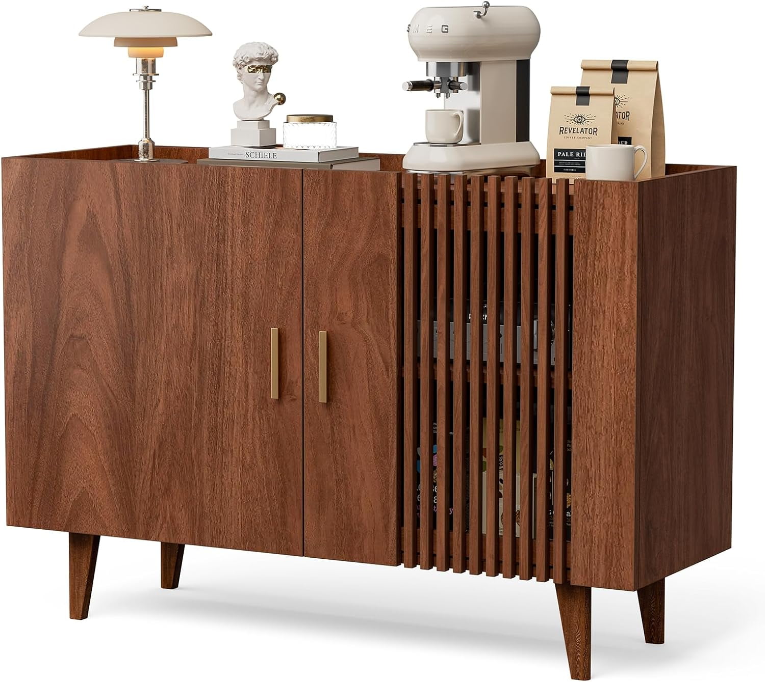 IKIFLY Buffet Storage Cabinet, Sideboard with Slatted Door, Gold ...