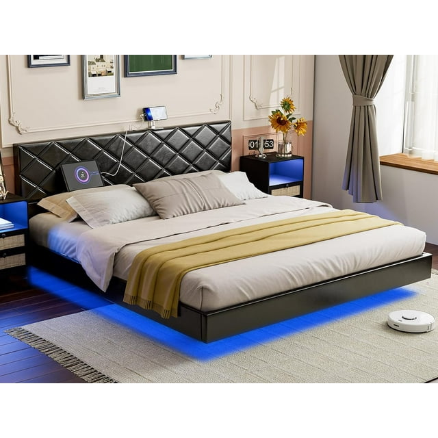 IKIFLY California King Floating Bed Frames with 2 USB Ports ...