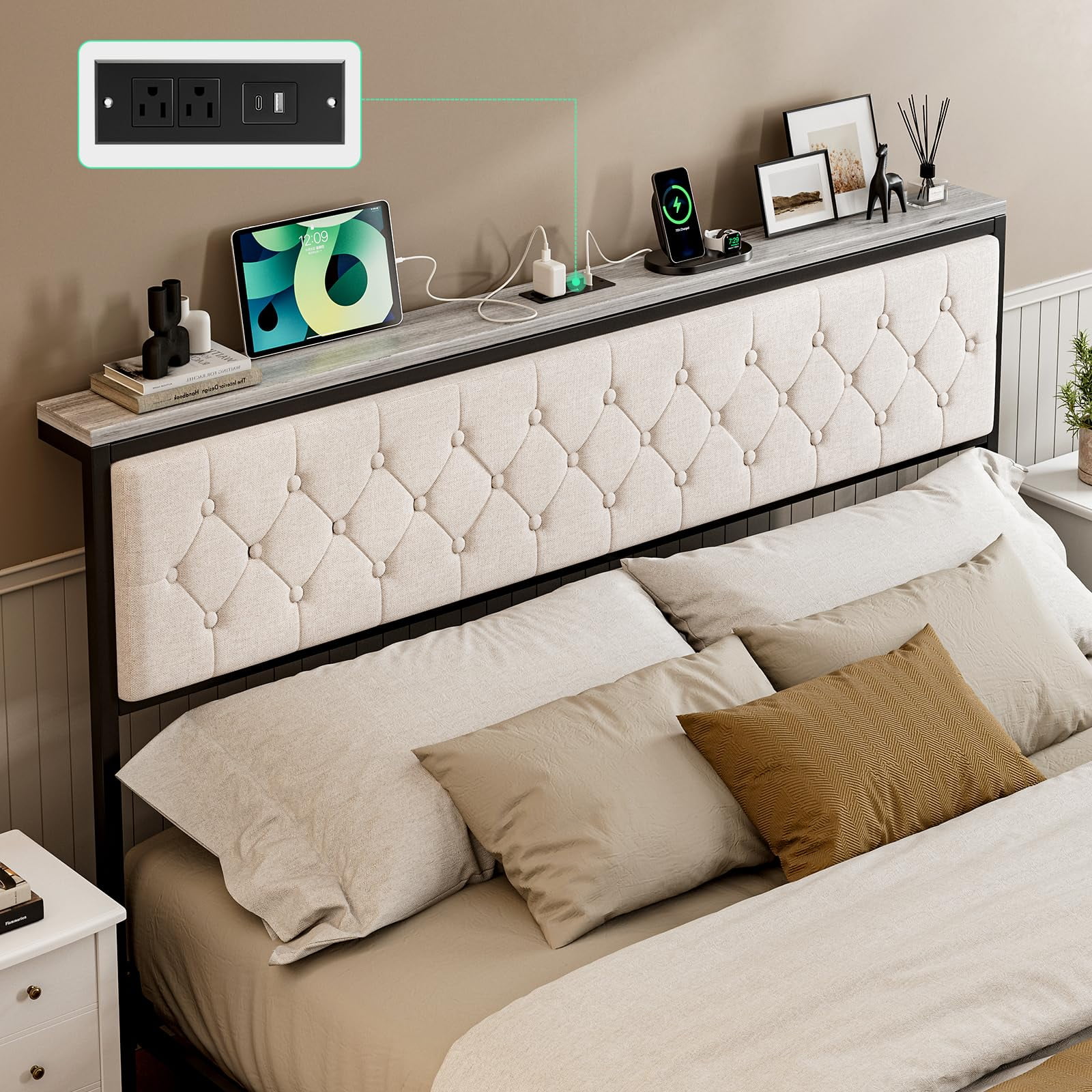 IKIFLY California King Headboard with Storage and Charging Station ...