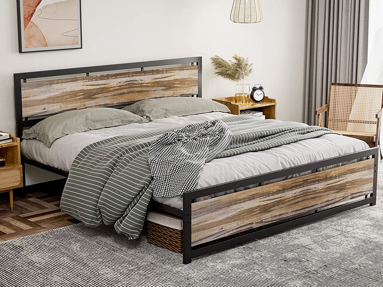 IKIFLY California King Size Metal and Wood Bed Frame / Industrial ... IKIFLY California King Size Metal and Wood Bed Frame / Industrial ...