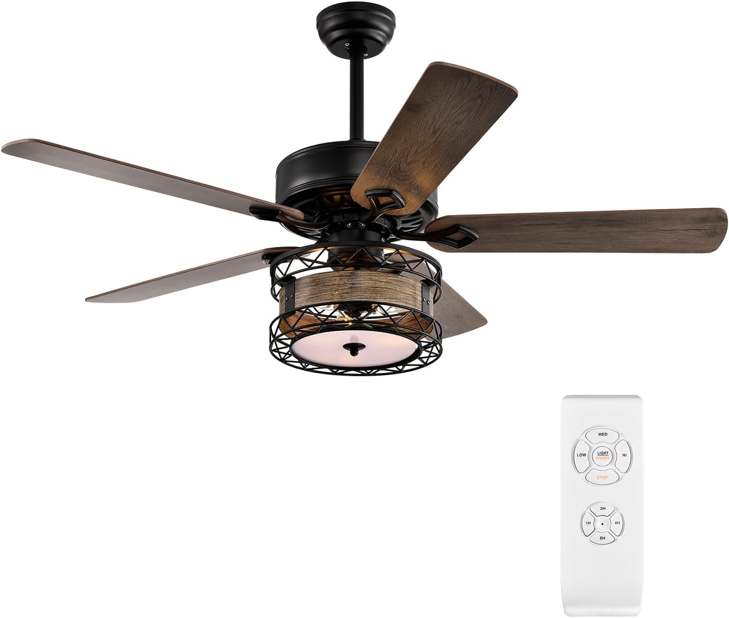 IKIFLY Ceiling Fan with Lights, 52 Inch Industrial Ceiling Fan with ...
