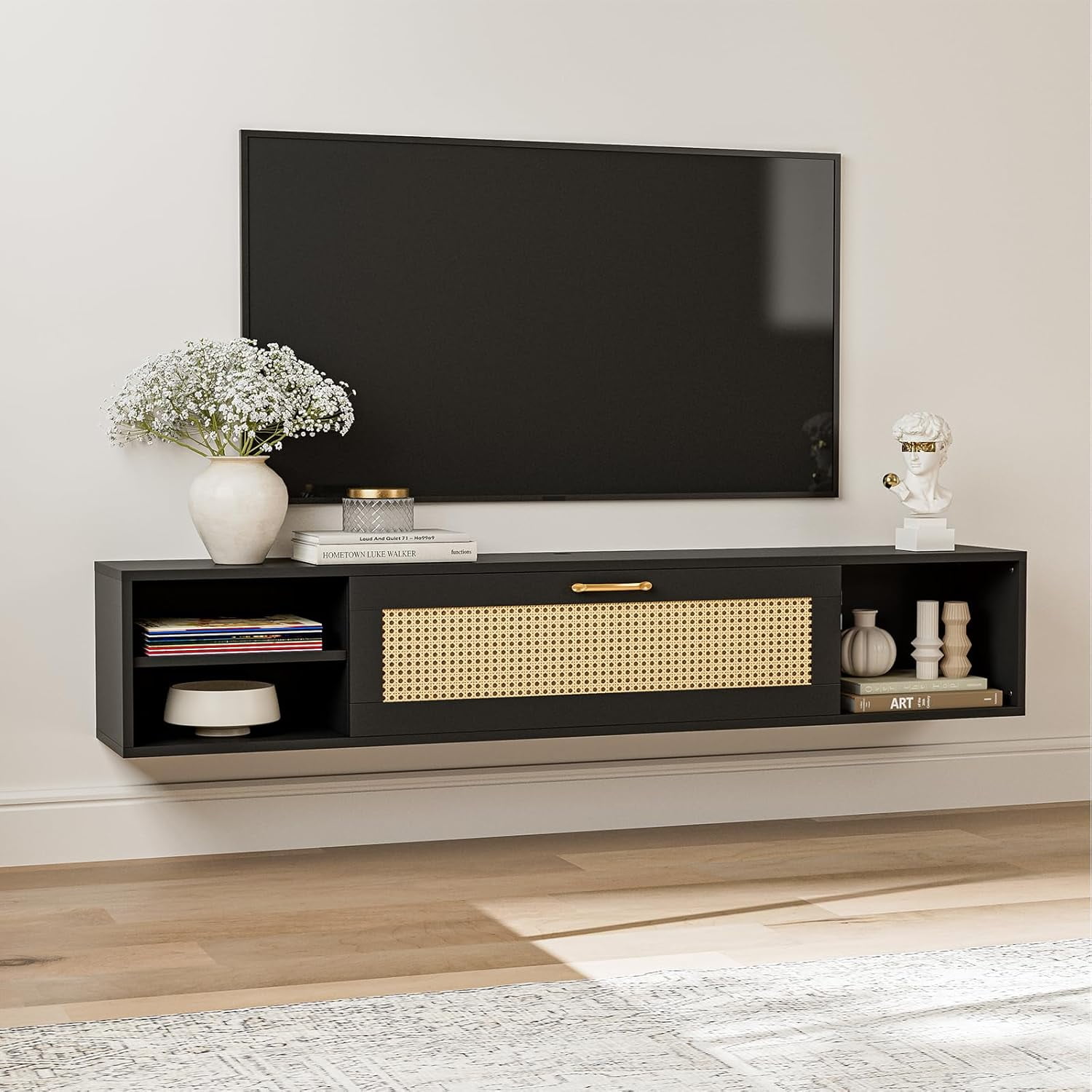 IKIFLY Floating TV Stand for 75 Inch TV, Mid Century Modern Center TV ...