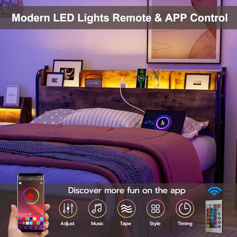 IKIFLY Full Size Storage Headboard with Charging Station, Industrial ...