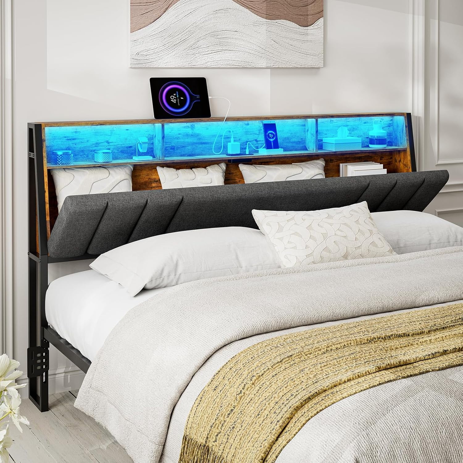 IKIFLY Hidden Storage Headboard King Size with Charging Station ...