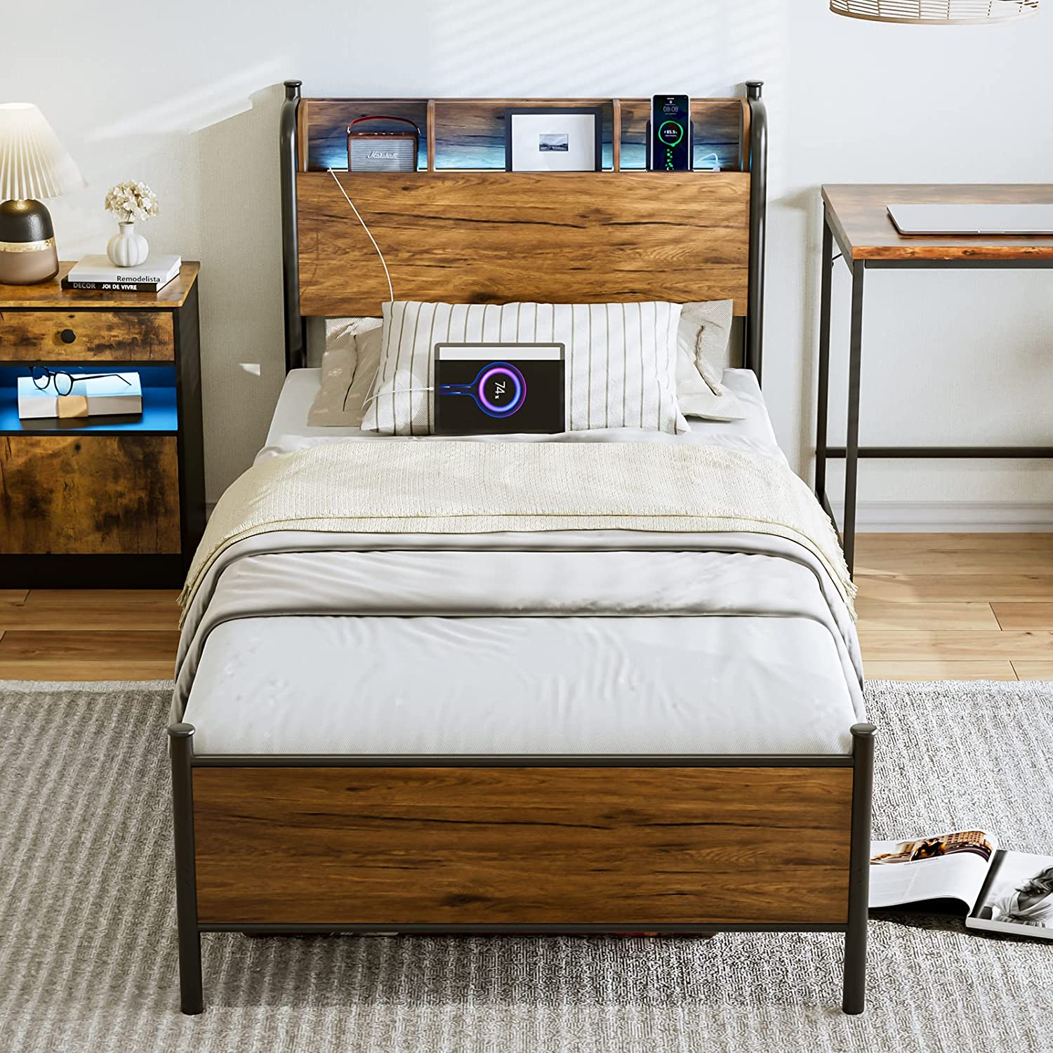 Leo & Lacey 2-Drawer Solid Wood Urban Twin XL Storage Platform Bed in ...