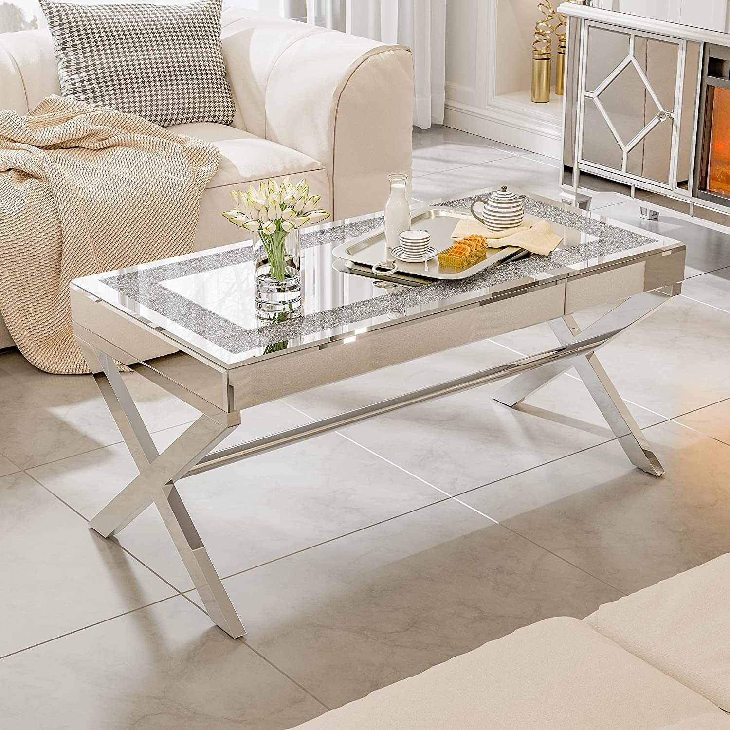 Meridian Furniture Sei Modular Stainless Steel and Glass Coffee Table ...
