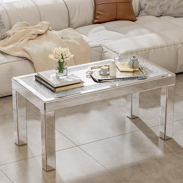Sudica Rectangle Glass Coffee Table, Modern 47"x25" Tempered Glass Top ...