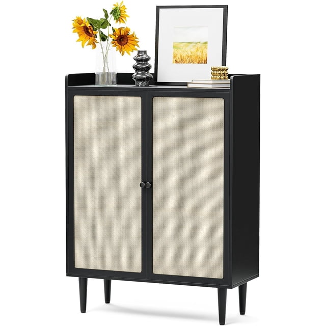 IKIFLY Rattan Accent Storage Cabinet, 49IN Tall Buffet Sideboard with ...