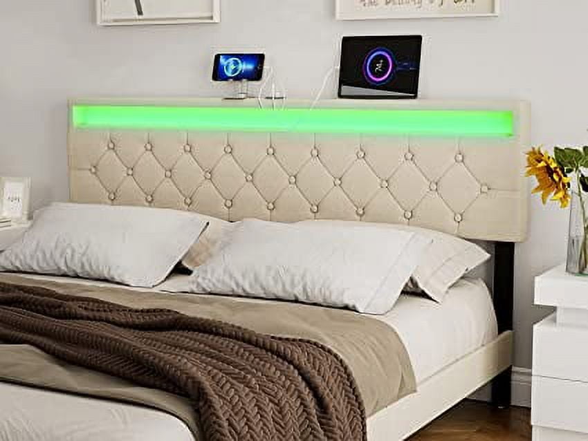 IKIFLY Upholstered California King Size LED Headboard with LED Lights ...