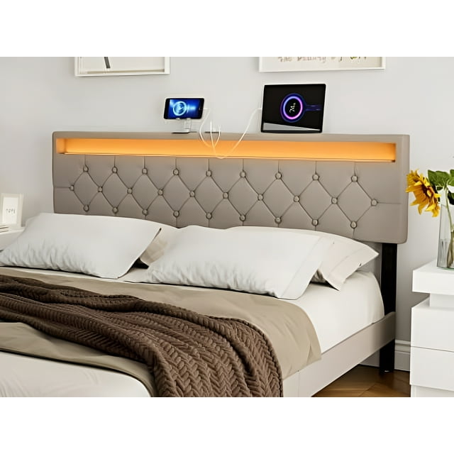 IKIFLY Cushioned California King LED Headboard with USB Ports ...