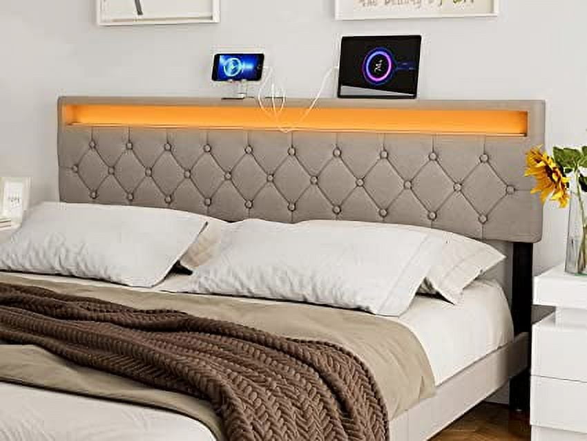 IKIFLY King Size Upholstered Headboard with LED, 2 USBs, Adjustable ...