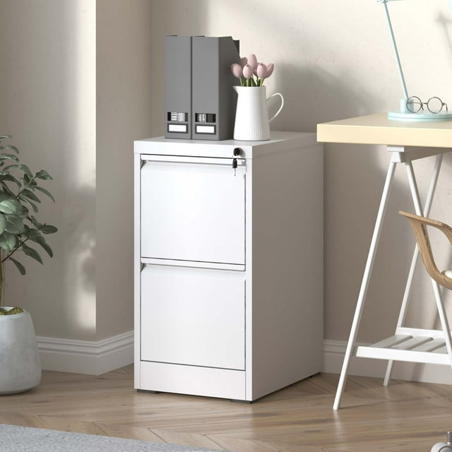 IKIMI 2 Drawer File Cabinet,White Metal Filing Cabinets for Home Office,Vertical File Cabinet ...