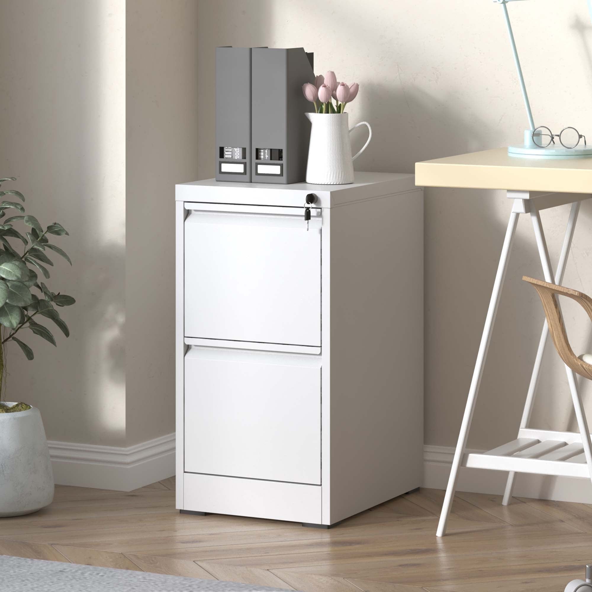 IKIMI 2 Drawer File Cabinet,White Metal Filing Cabinets for Home Office ...
