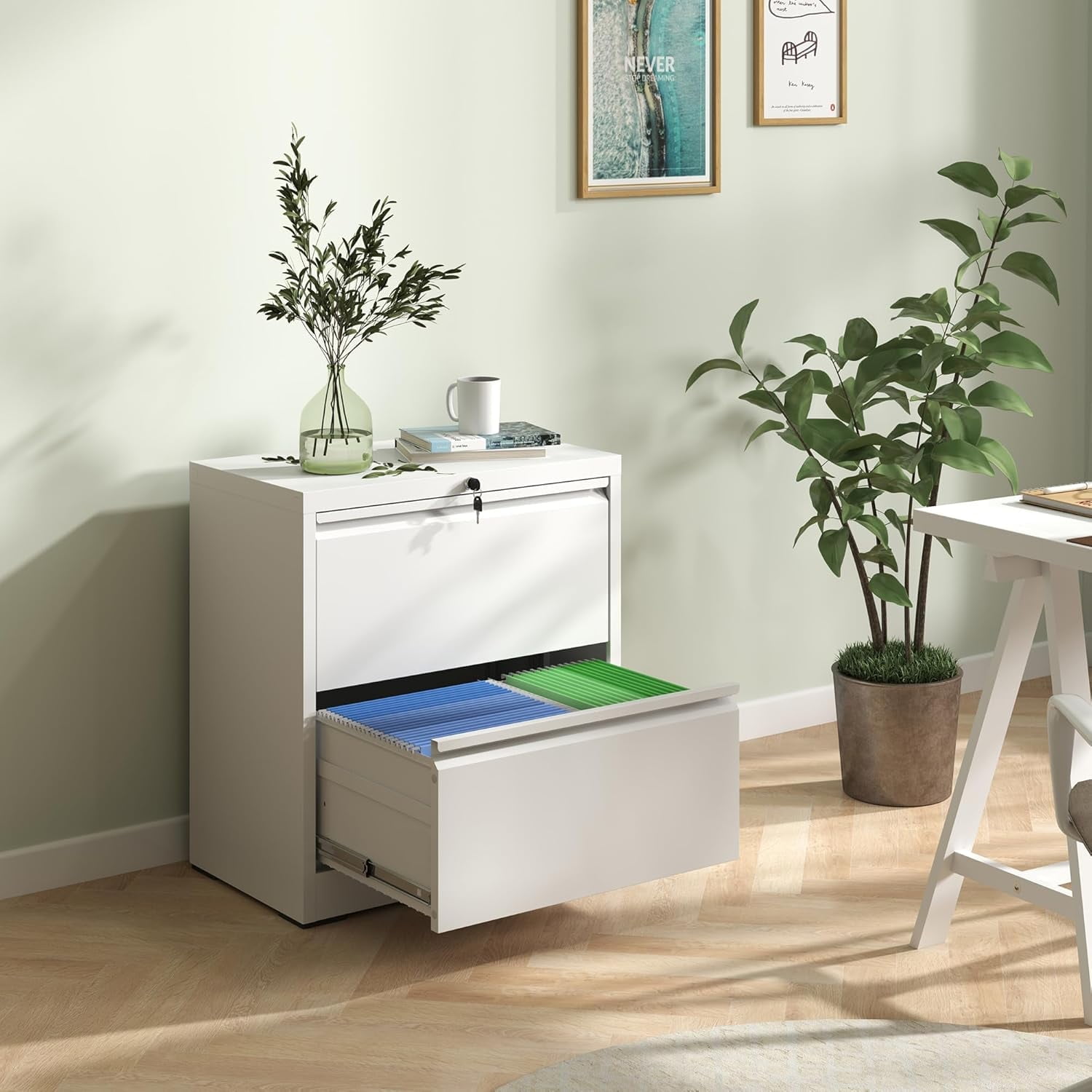 IKIMI 2 Drawer Lateral File Cabinet with Lock, 26.8" Wide Metal Filing Cabinets for Home Office ...