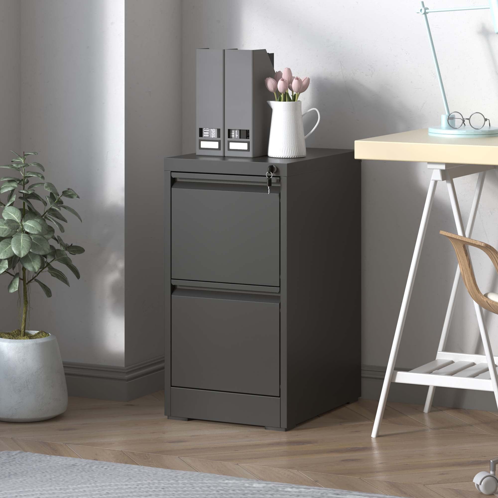 IKIMI 2 Drawer File Cabinet with Lock, Metal Filing Cabinets for Home Office, Under Desk Small ...