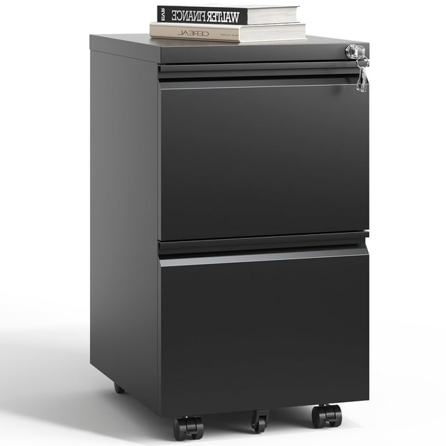 IKIMI 2 Drawer Metal Mobile File Cabinet with Lock, Under Desk Office ...